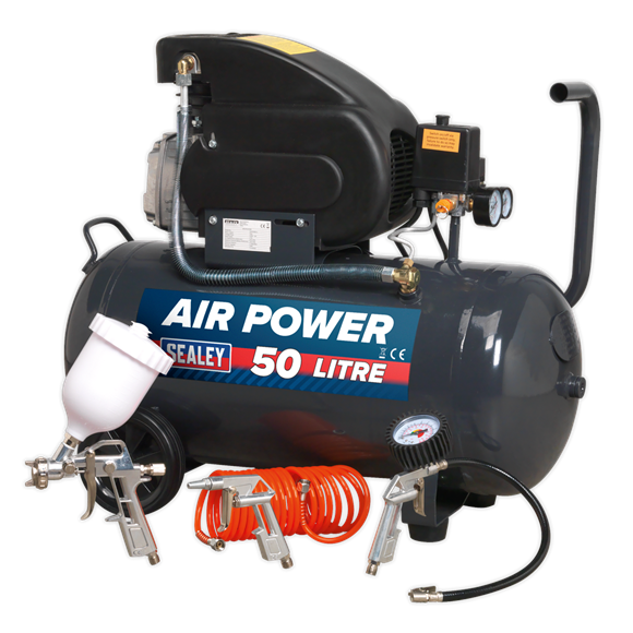 Sealey SAC5020EPK Compressor 50L Direct Drive 2hp with 4pc Kit ...